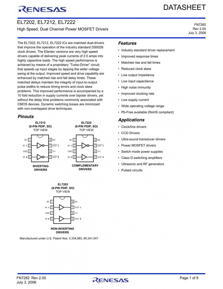 EL7202 family datasheet page 1