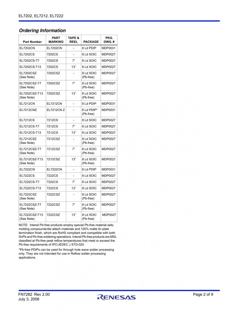 EL7202 family datasheet page 2