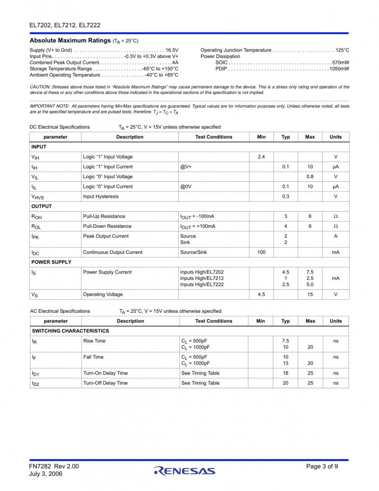 EL7202 family datasheet page 3