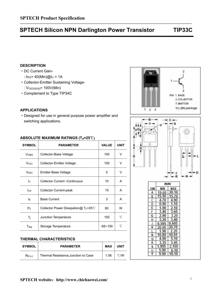 TIP33C datasheet page 1
