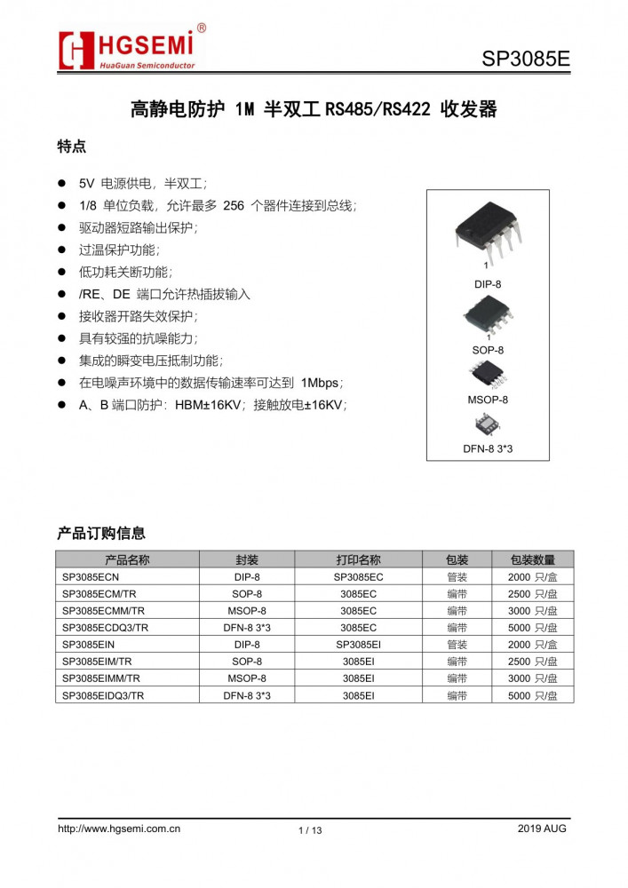 SP3085ECMM/TR datasheet page 1