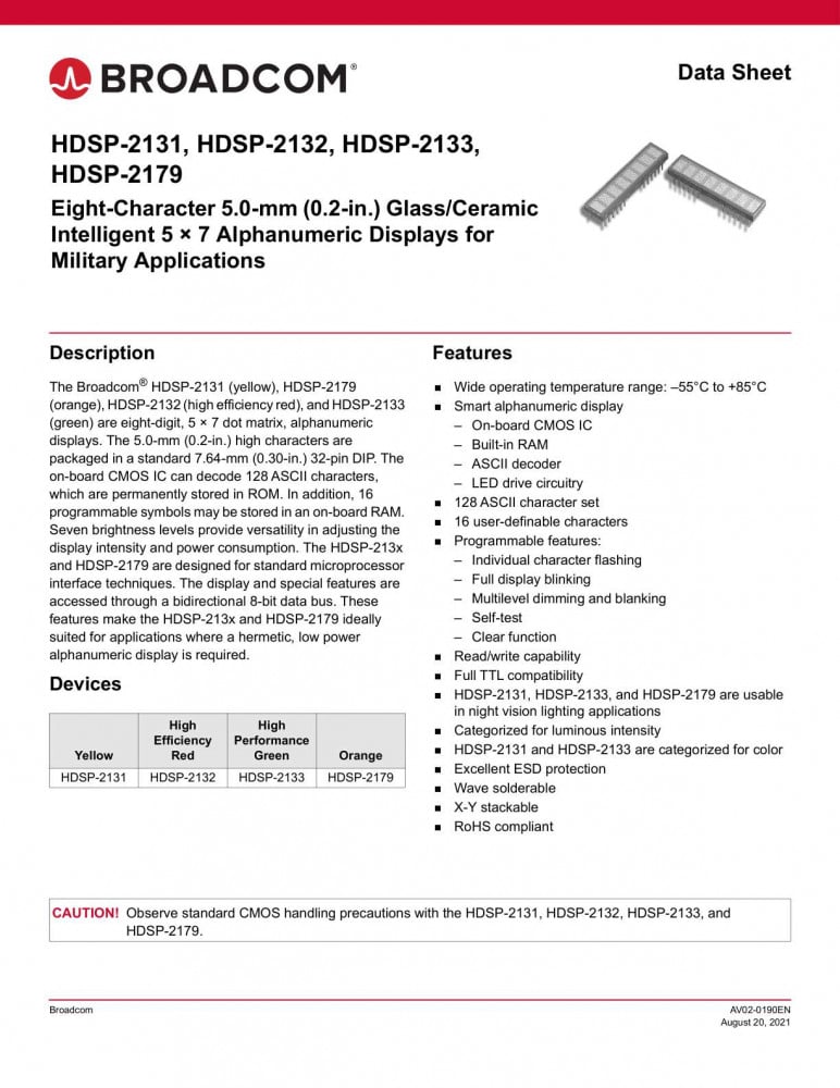 HDSP-2133 datasheet page 1
