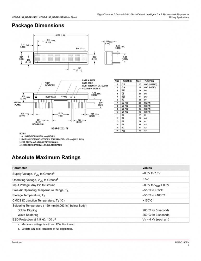HDSP-2133 datasheet page 2