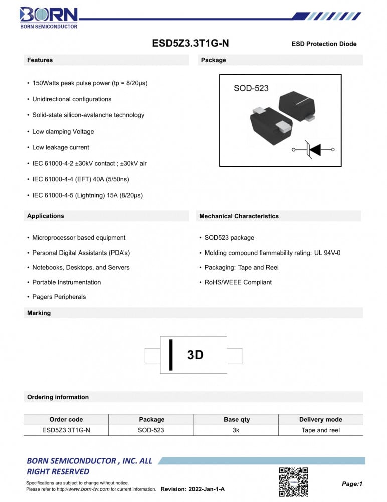 ESD5Z3.3T1G-N datasheet page 1