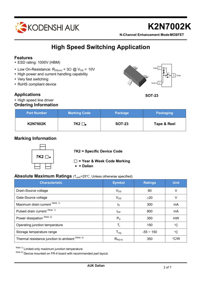 K2N7002K datasheet page 2