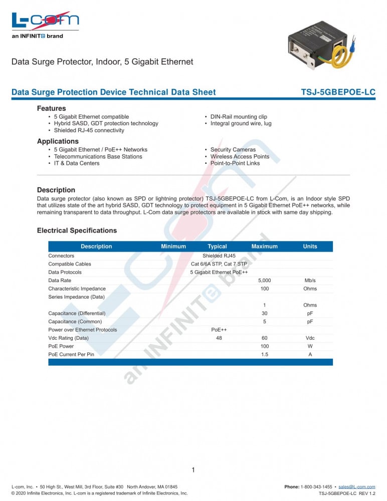 TSJ-5GBEPOE-LC technical datasheet page 1