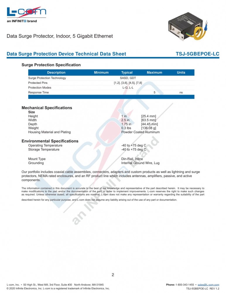 TSJ-5GBEPOE-LC technical datasheet page 2
