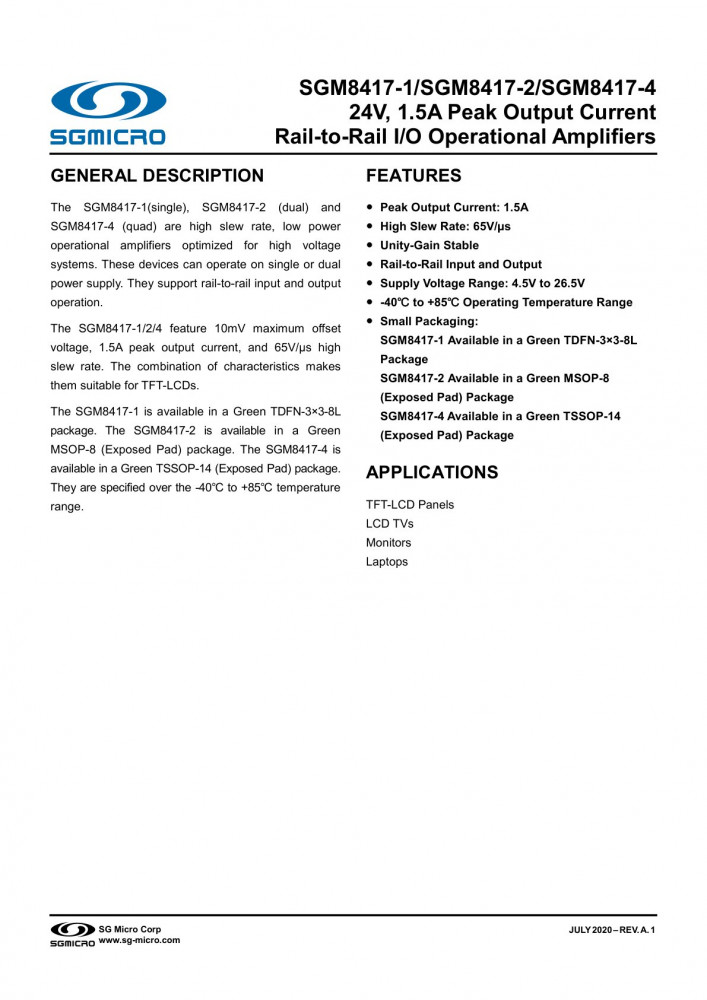 SGM8417-4 datasheet page 1