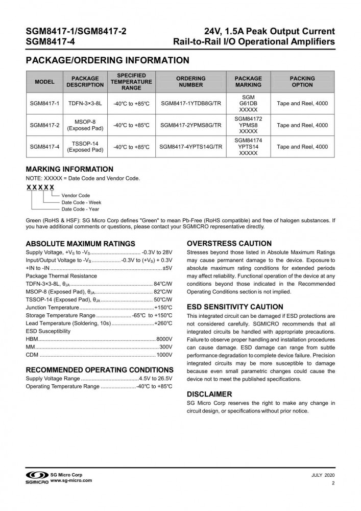 SGM8417-4 datasheet page 2