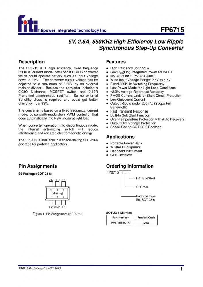 FP6715 datasheet page 1