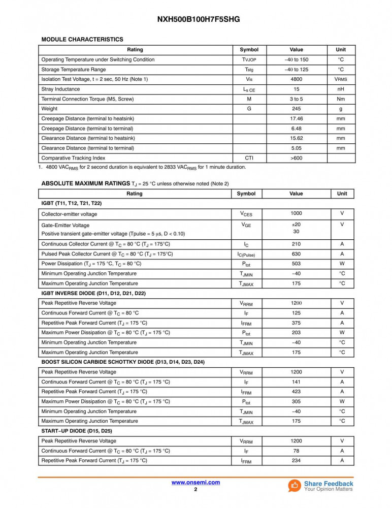 NXH500B100H7F5SHG datasheet preview, page 2