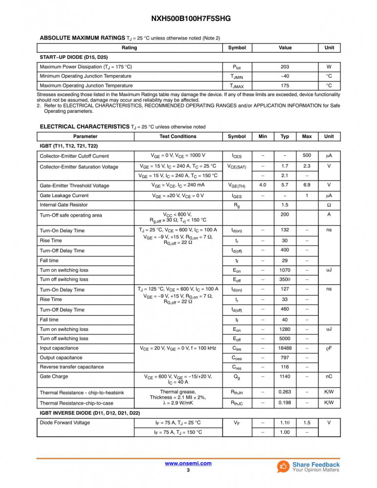 NXH500B100H7F5SHG datasheet preview, page 3