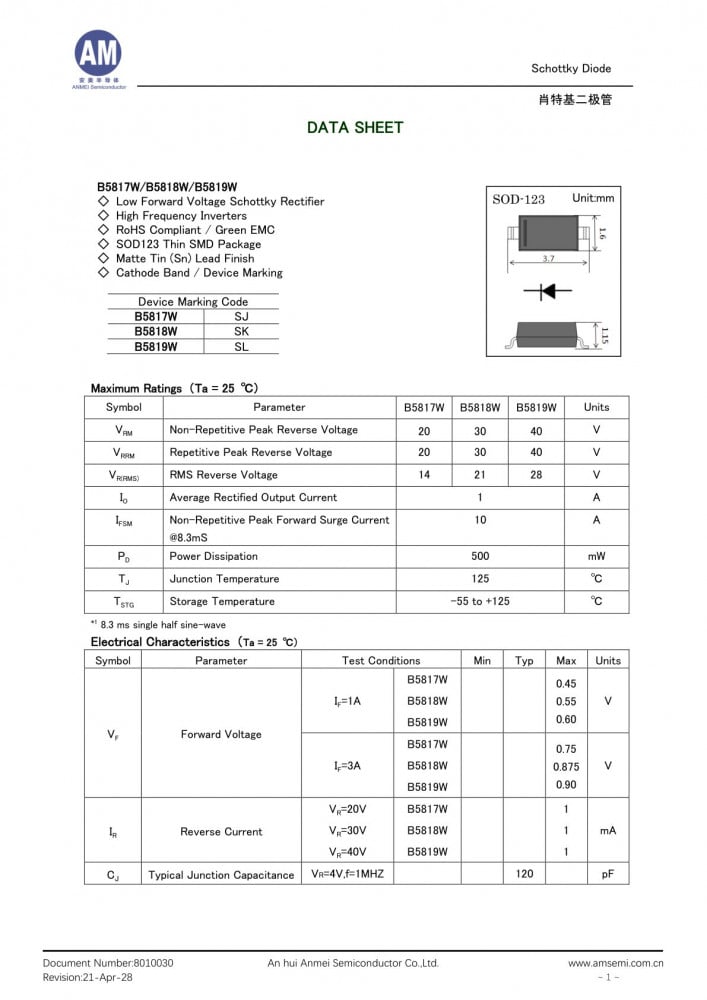 B5819W datasheet page 1
