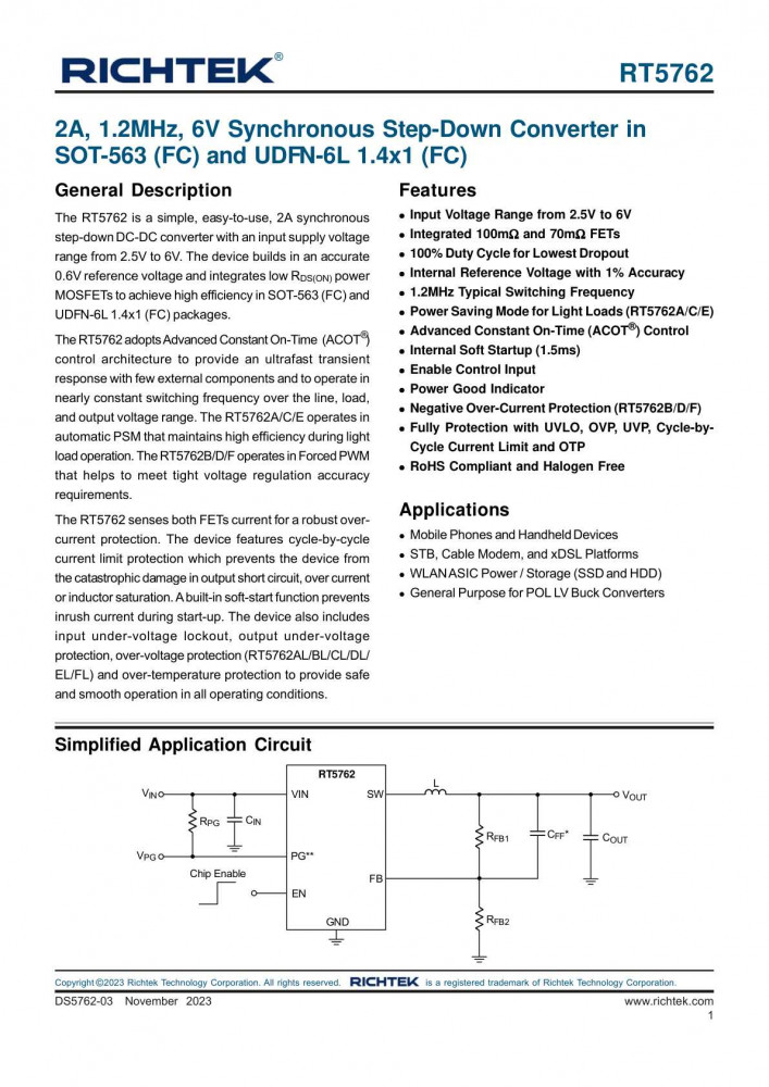 RT5762 datasheet page 1