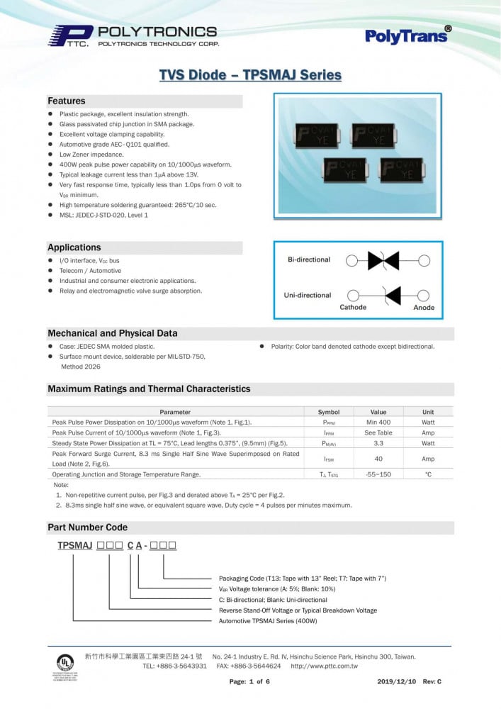 TPSMAJ series datasheet page 1