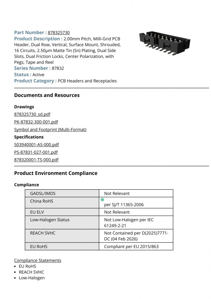 MOLEX 878325730 product document image 1