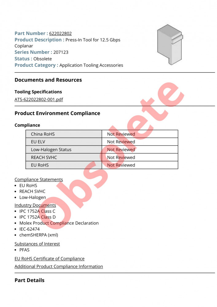 Tooling specification document image, page 1