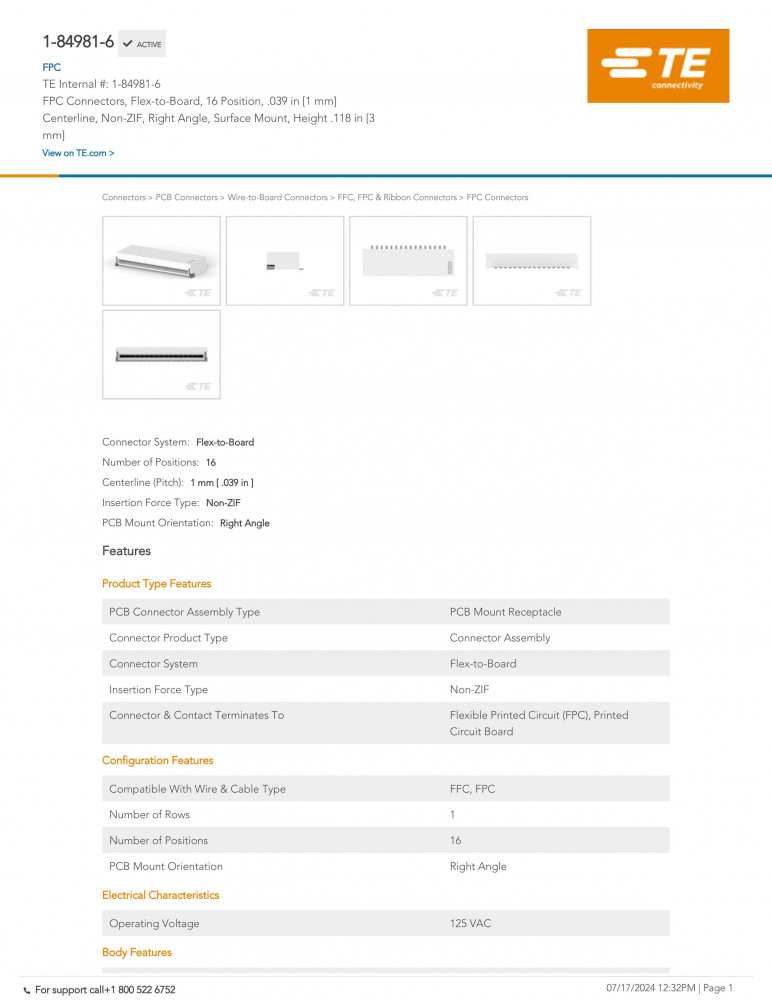 TE Connectivity 1-84981-6 technical document page 1