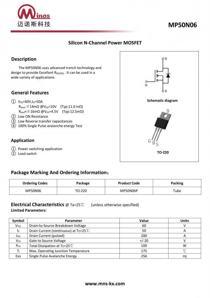 MP50N06 datasheet page 1
