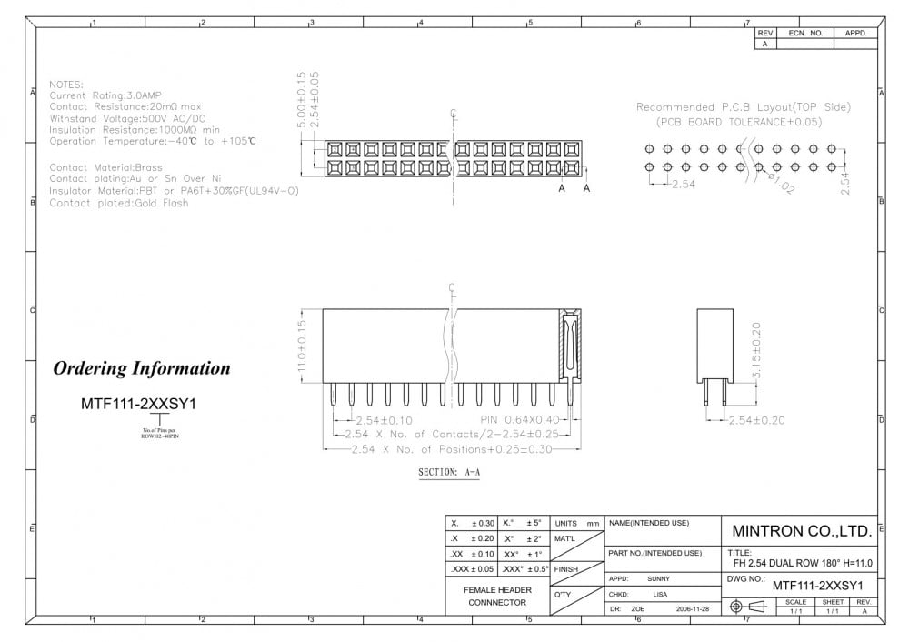 MINTRON MTF111-205SY1 technical drawing