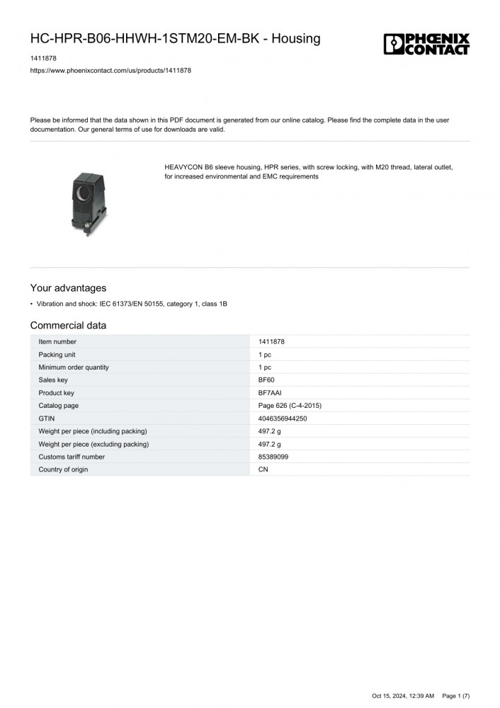 Phoenix Contact 1411878 product data sheet page 1