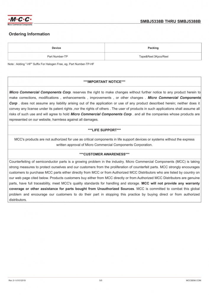 MCC SMBJ5342B-TP datasheet page 5