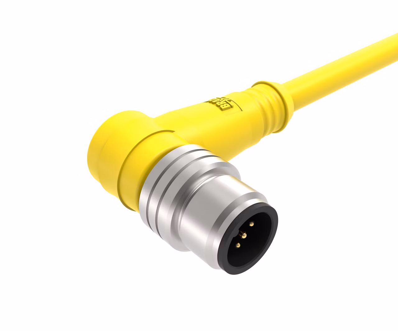 M12 Signal, C-Coded, Single-Ended Cordset, 4 Poles, Male (90°) to Pigtail, 22 AWG, Yellow Shielded PVC Cable, Yellow Overmold, 1.83m (6.0') Length for sale