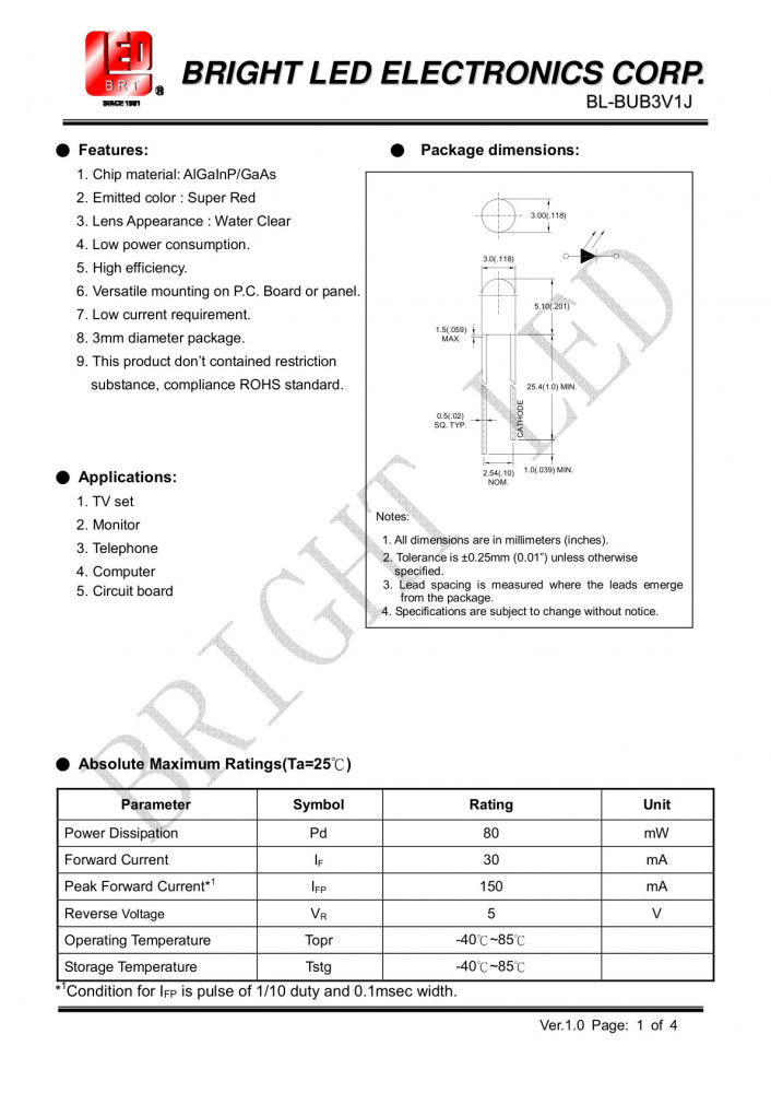 BL-BUB3V1J technical document page 1