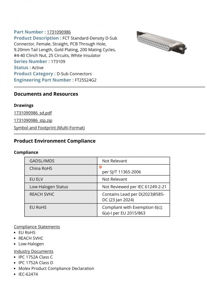 MOLEX 1731090986 product document image, page 1