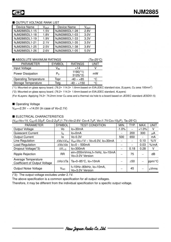 NJM2885 datasheet page 2