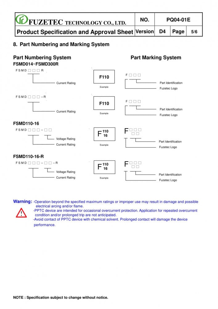 FUZETEC FSMD specification sheet page 5