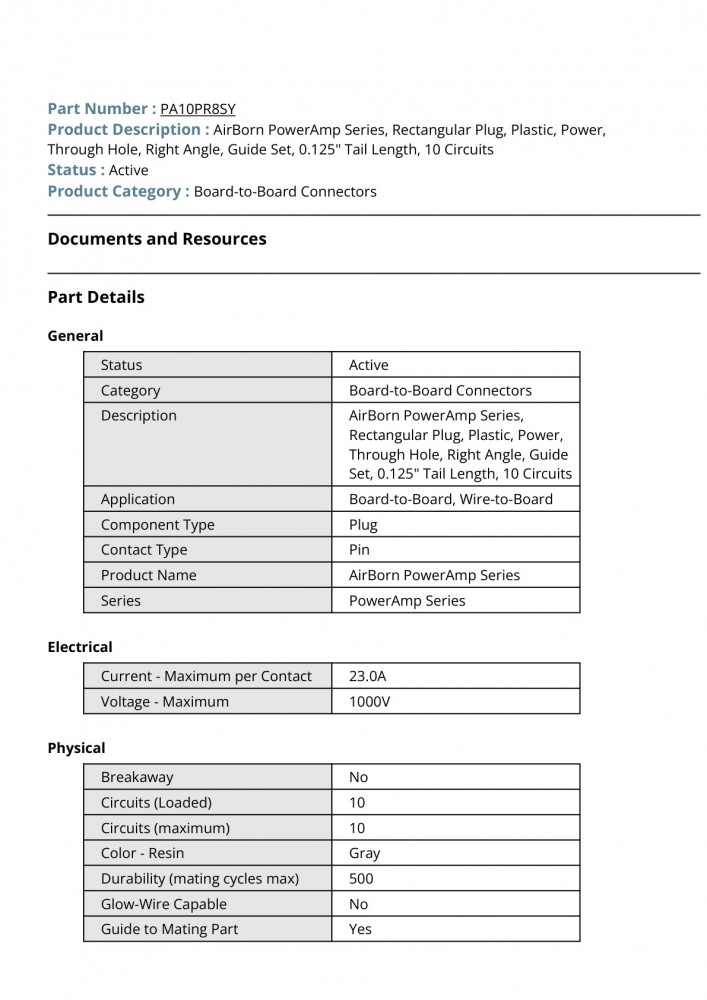 PA10PR8SY technical document image, page 1