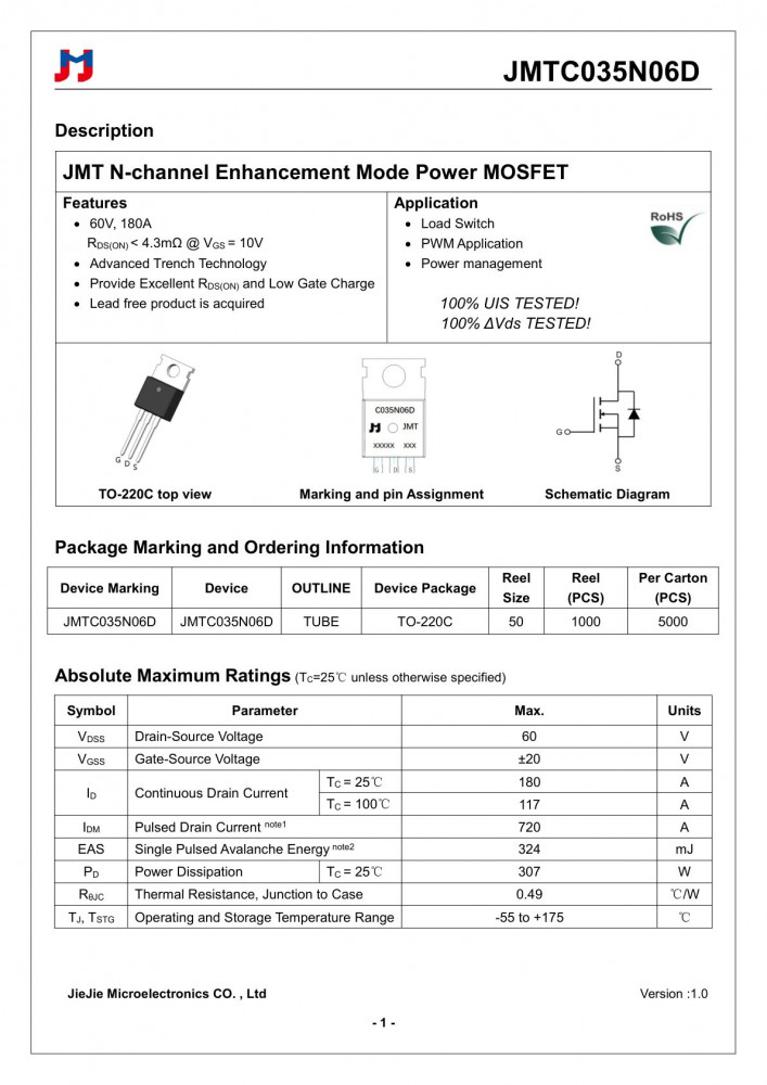 JMTC035N06D datasheet page 1