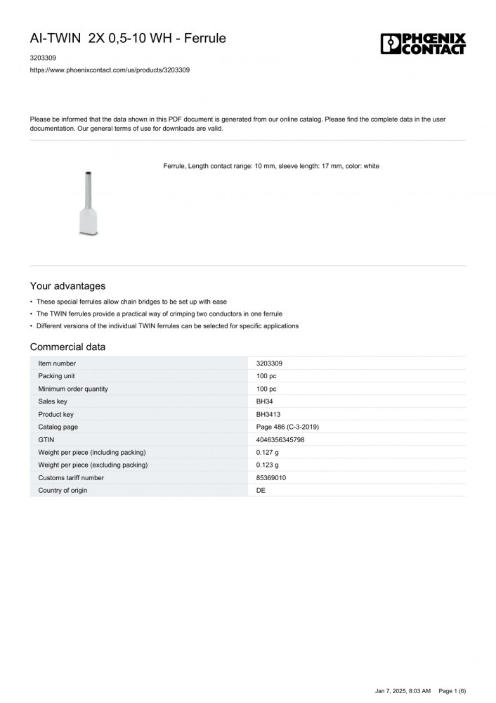 Phoenix Contact 3203309 technical document page 1
