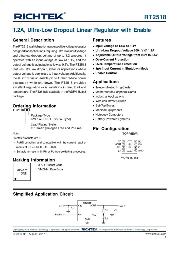 RT2518GQW datasheet page 1