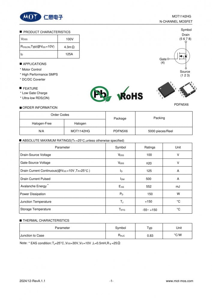 MOT1142HG datasheet page 1