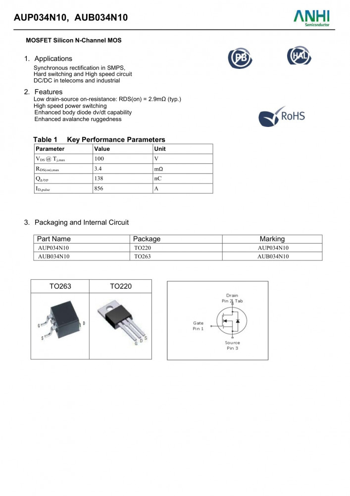 AUB034N10 datasheet page 1