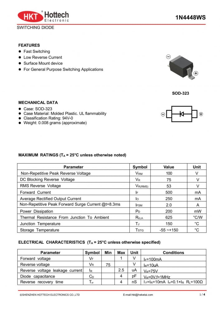 1N4448WS technical document page 1