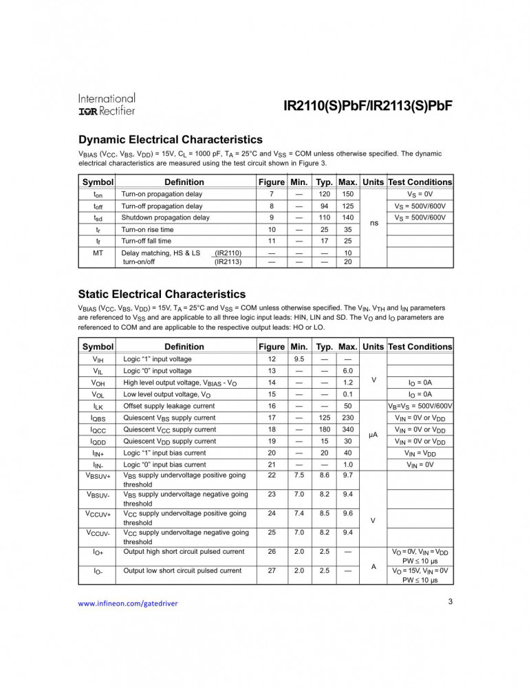 IR2113SPBF technical document page 3
