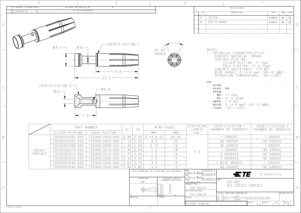 TE Connectivity T2030002040-000 controlled drawing preview