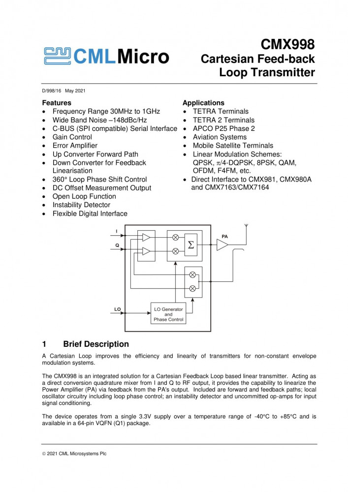 CMX998 technical document page 1