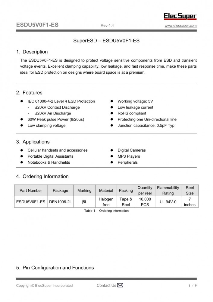 ESDU5V0F1-ES datasheet page 1