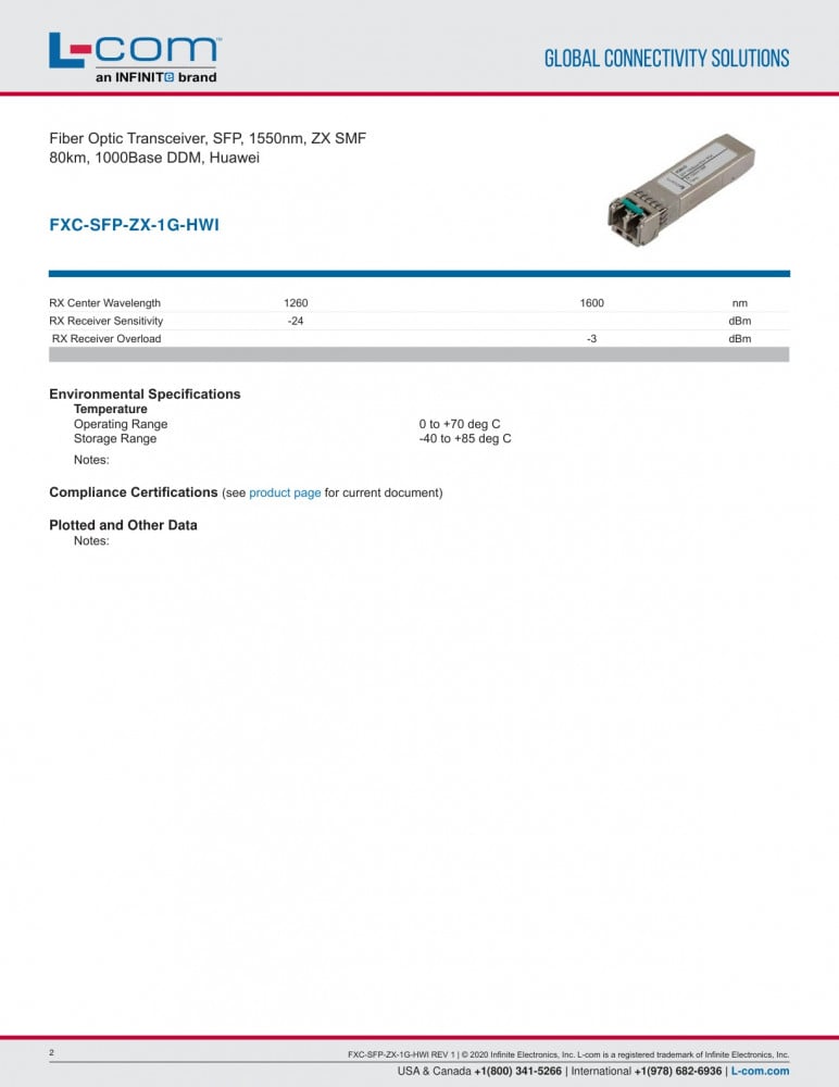 FXC-SFP-ZX-1G-HWI datasheet page 2