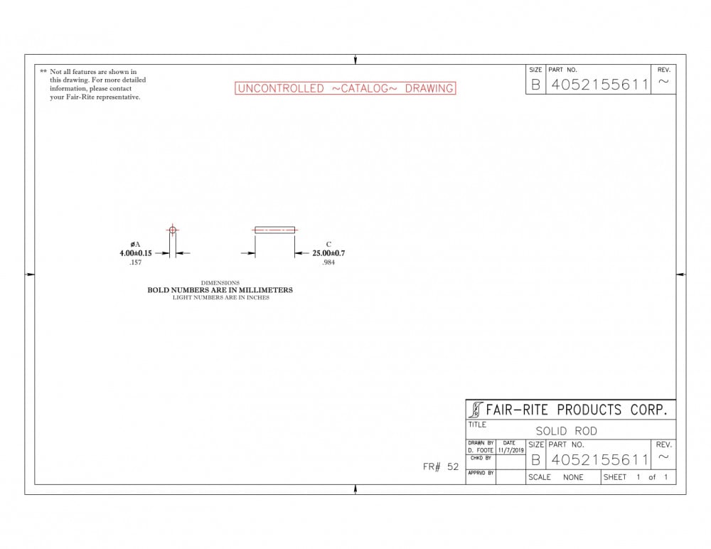Fair-Rite 4052155611 solid rod drawing