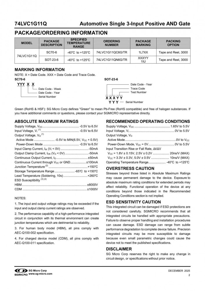74LVC1G11Q datasheet page 2