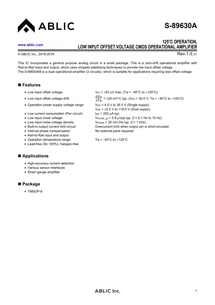 S-89630A datasheet page 1