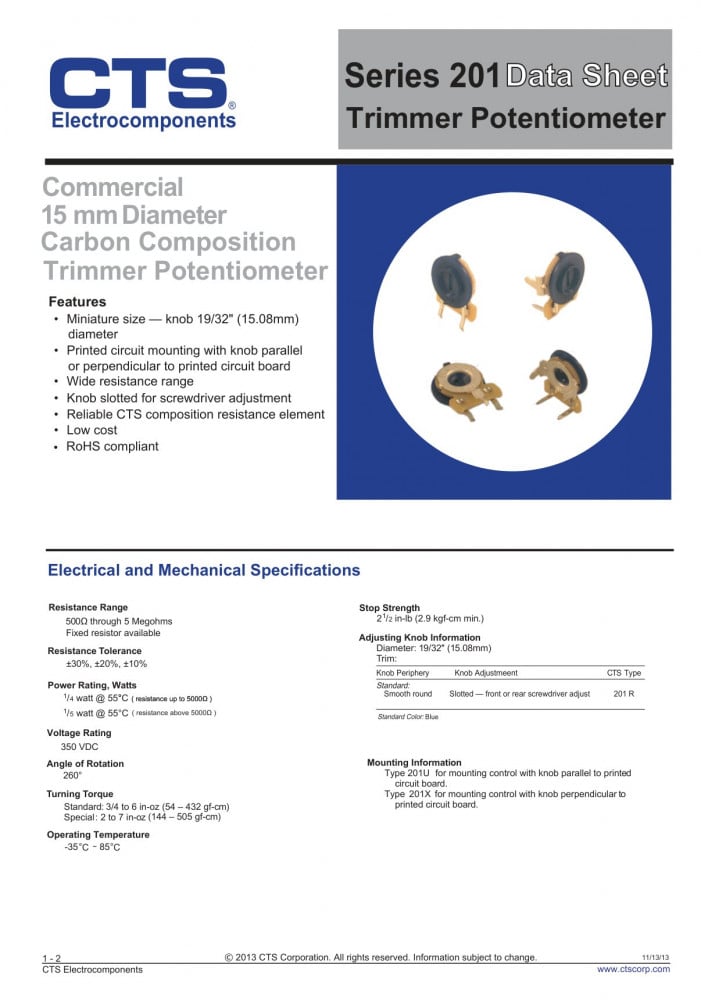 CTS 201UR253B product document page 1