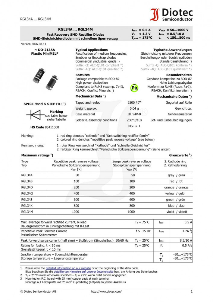 DIOTEC RGL34J technical document page 1