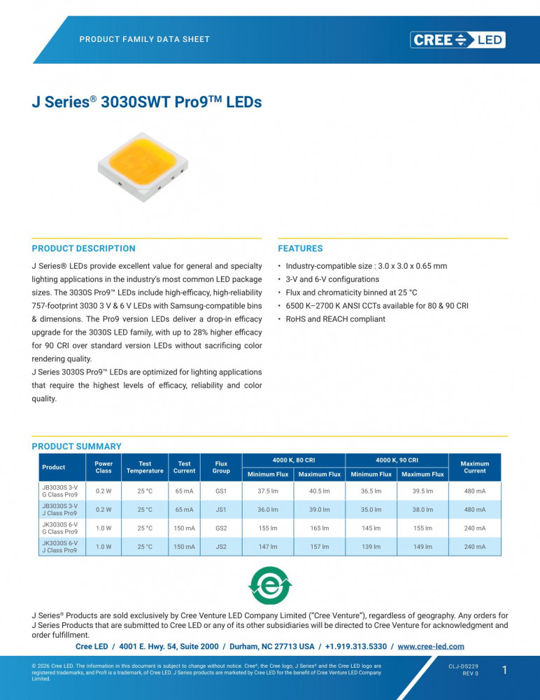 J Series 3030S Pro9 datasheet page 1
