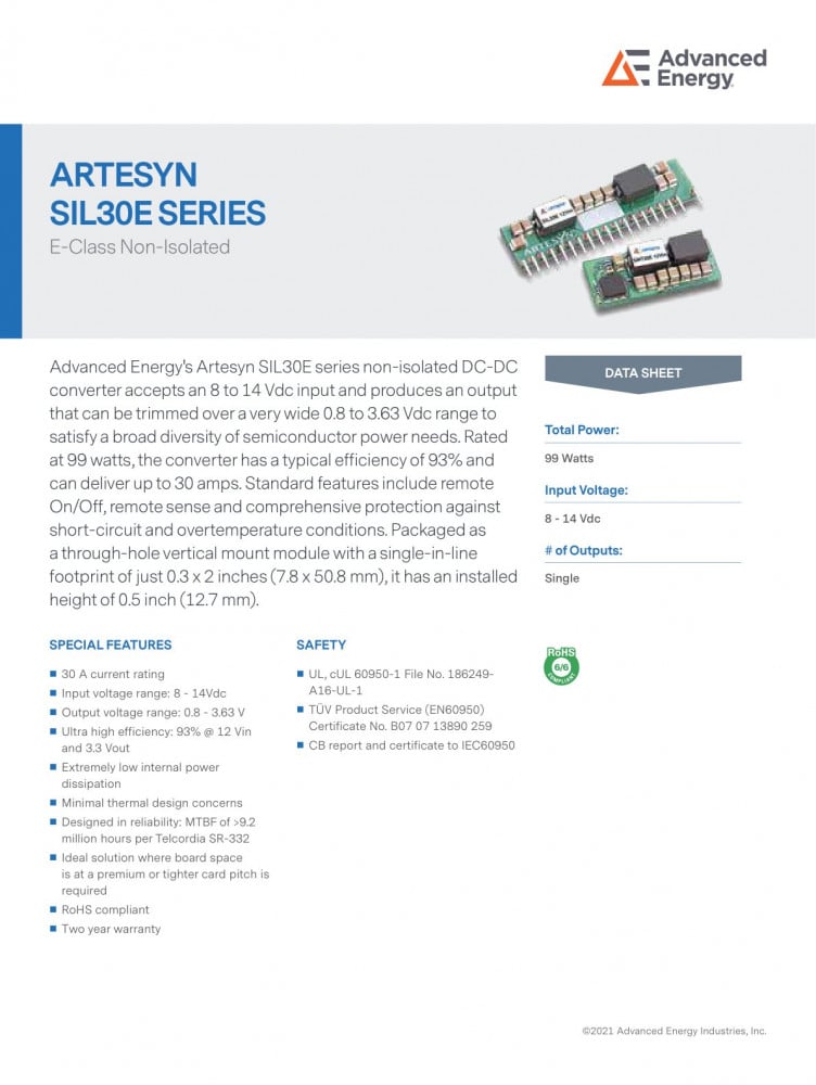 Artesyn SIL30E series datasheet page 1